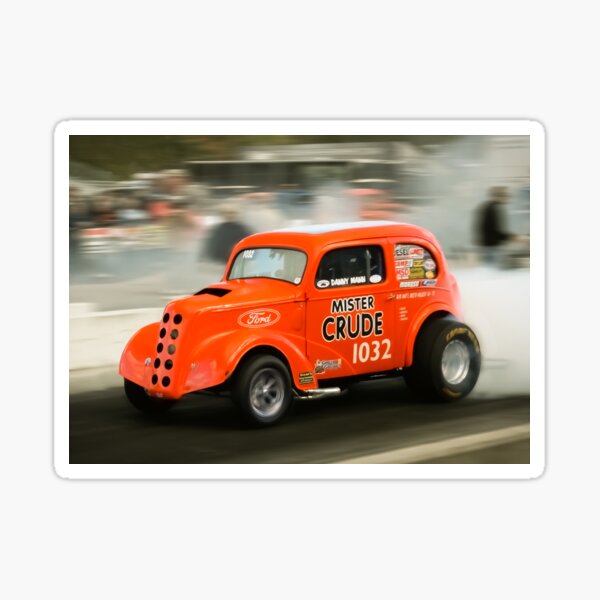 "Mr. Crude 1949 Ford Anglia Gasser Drag Car" Sticker for Sale by ...