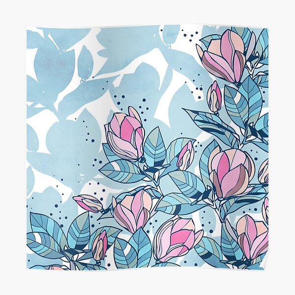 "Pretty Baby Blue Watercolor Floral Patterns " Poster by Memituss ...