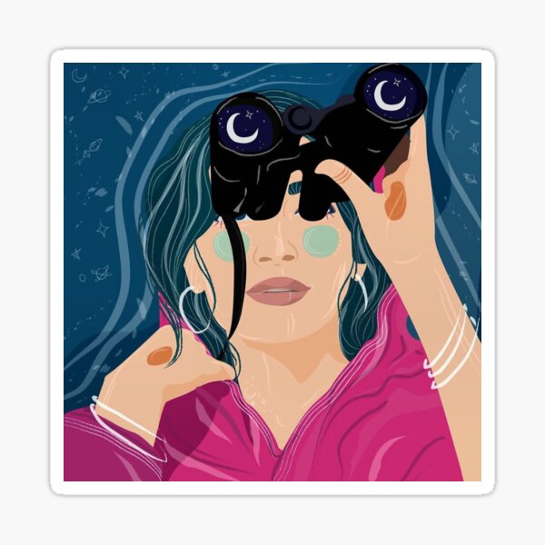 "Girl Watching Moon" Sticker for Sale by KartikMete | Redbubble