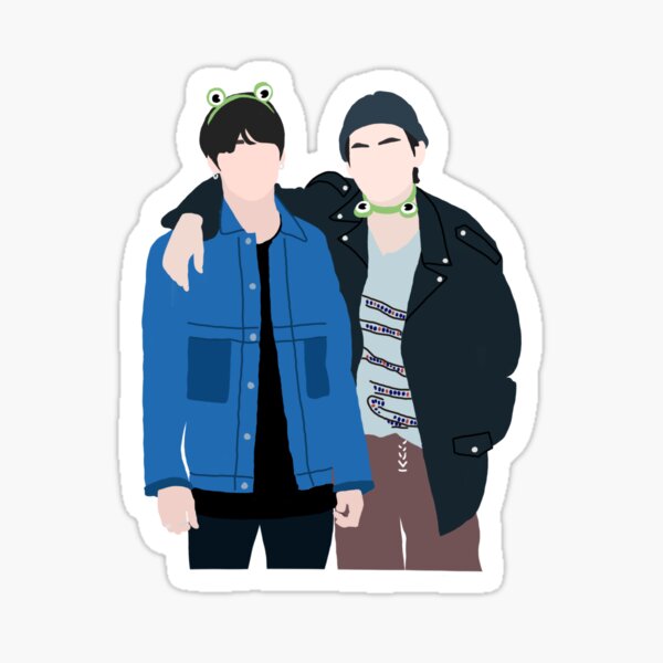 "Jungkook and Tae Hyung wearing Frog Headbands" Sticker for Sale by ...