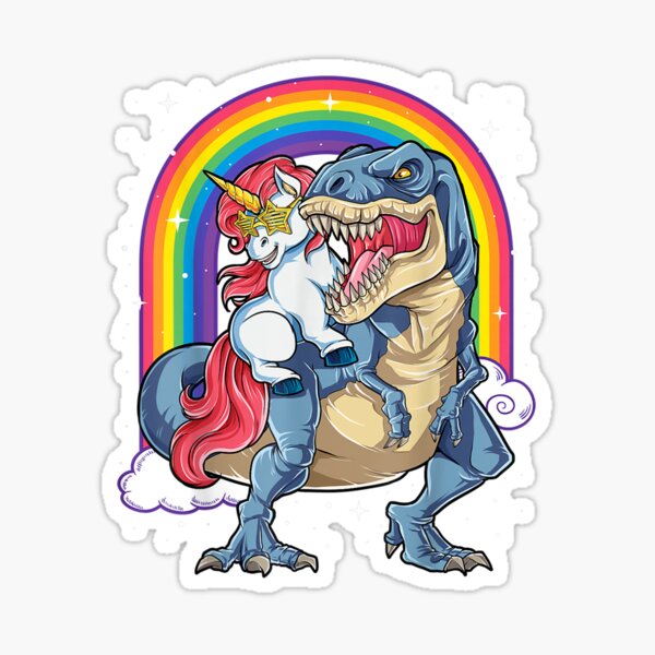 "Unicorn Riding Dinosaur T rex Boys Girls Kids" Sticker for Sale by ...