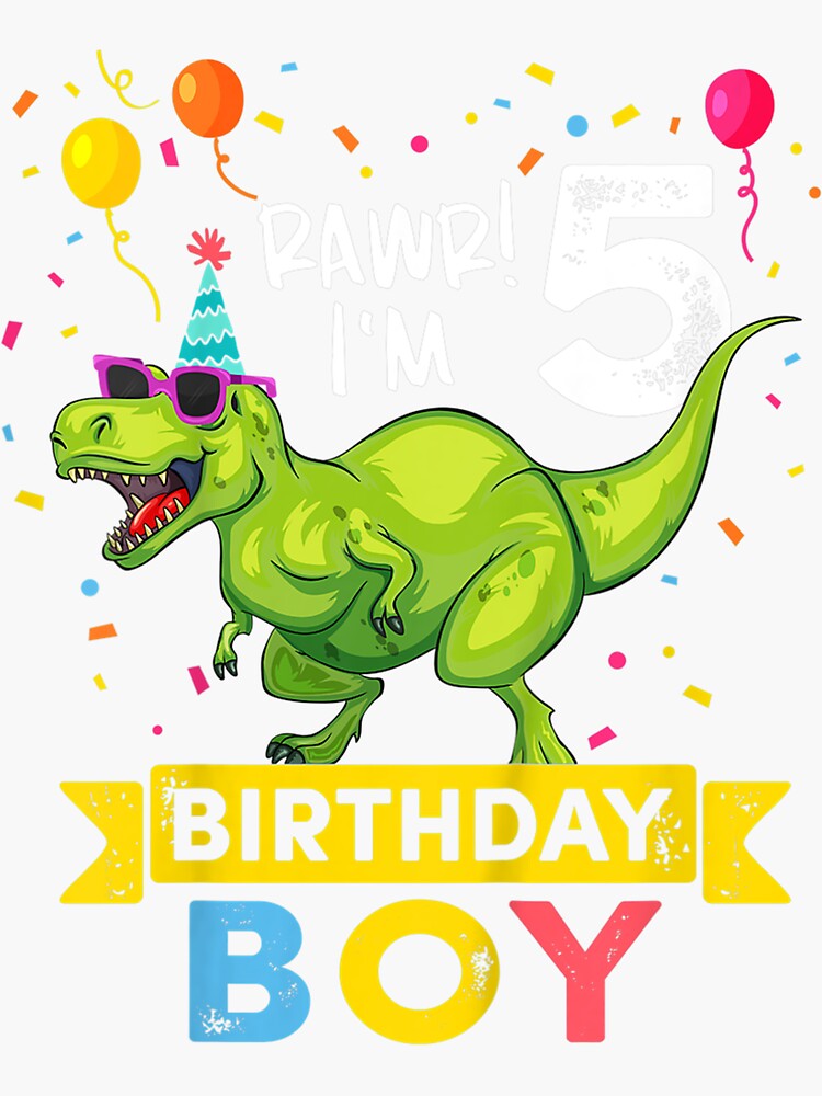 "Kids 5 Year Old 5th Birthday Boy T Rex Dinosaur" Sticker for Sale by maryamuhggriffi | Redbubble