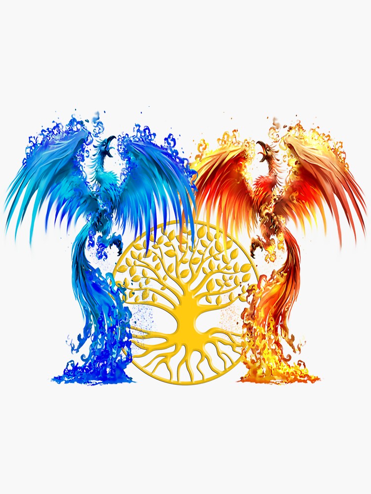 "Fantasy Fire And Ice Phoenix Gold Tree Of Life" Sticker for Sale by ...
