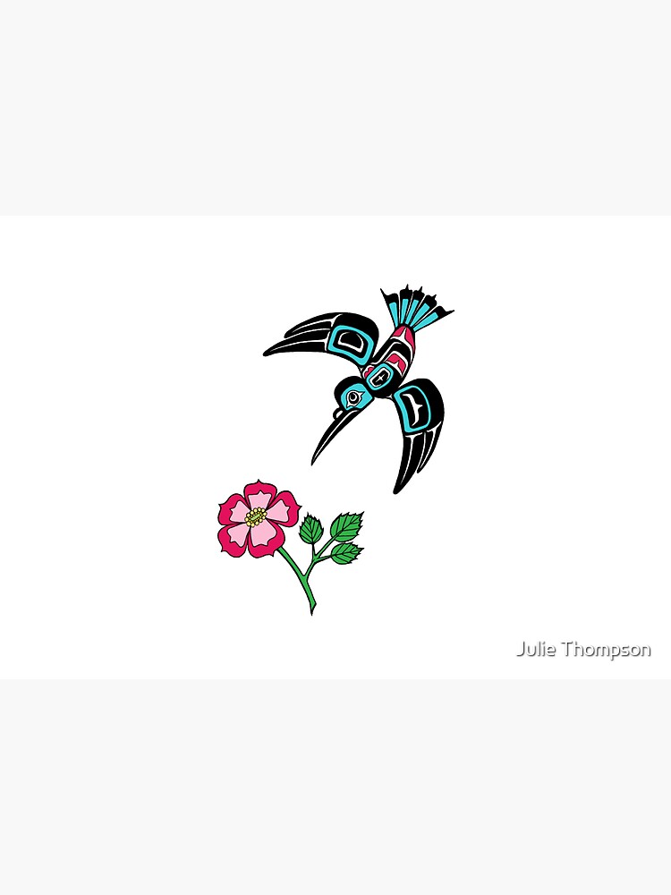 "Tlingit Hummingbird with Sitka rose - native art" Water Bottle by ...