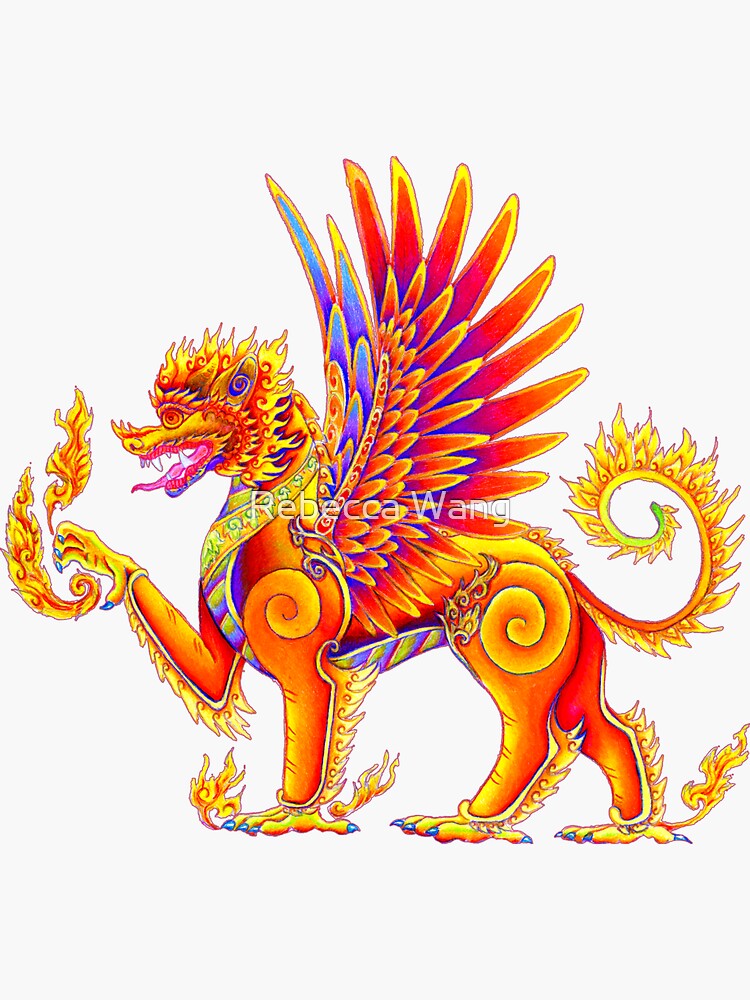 "Singha - Mythical Balinese Winged Lion Thai Temple Guardian" Sticker ...