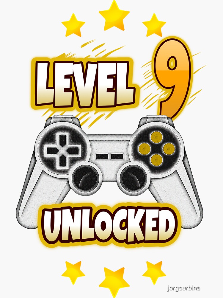 "Level 9 Unlocked. 9th Birthday Gamer Nine years old party" Sticker for ...