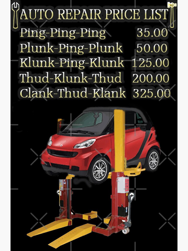 "☝ ☞ $ AUTO REPAIR PRICE LIST PICTURE/CARD $☝ ☞" Poster for Sale by ...