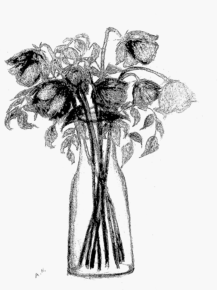 ""Wilted"- wilted rose design" Sticker by Amyhwangart | Redbubble