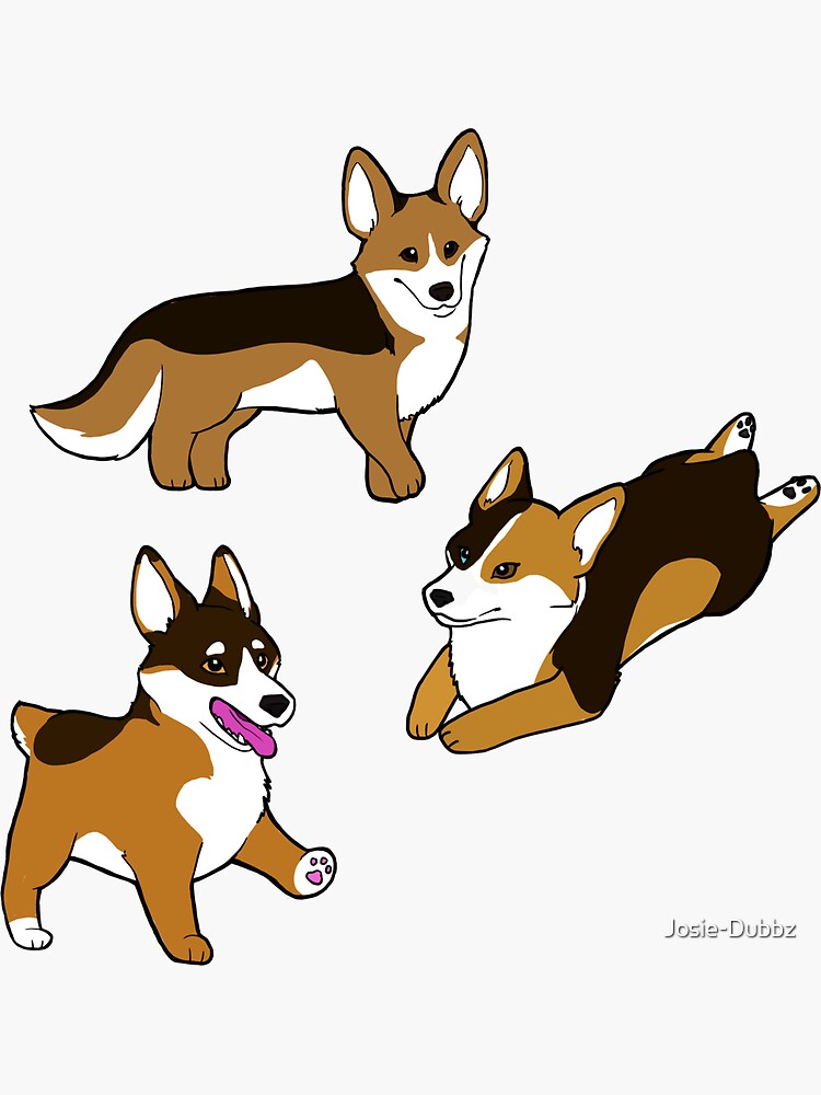 "Tri-Color Corgis" Sticker for Sale by Josie-Dubbz | Redbubble