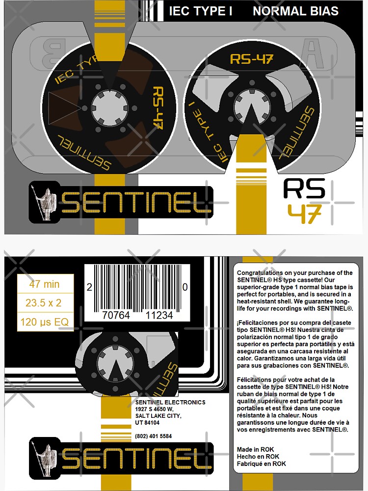 "Sentinel RS47 type 1 reel to reel cassette (front and back)" Sticker ...