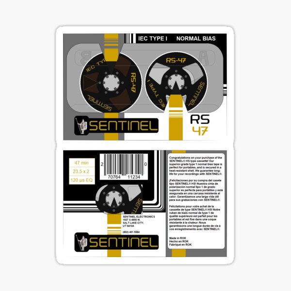 "Sentinel RS47 type 1 reel to reel cassette (front and back)" Sticker ...