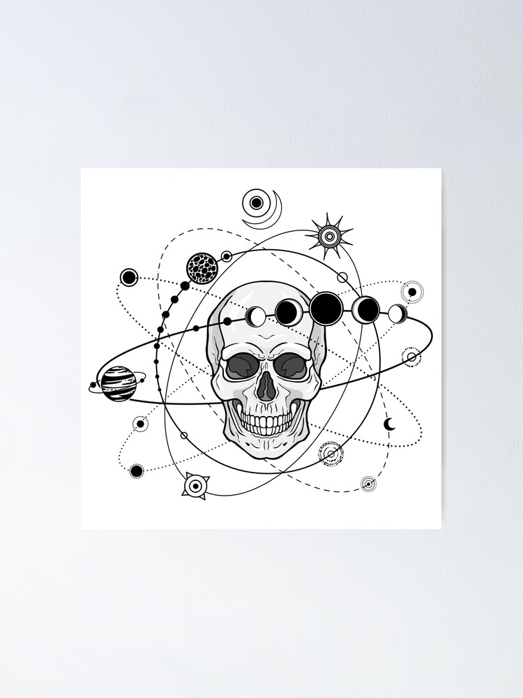 "Mystical drawing: Human skull, Planet orbits, cosmic symbols. " Poster ...