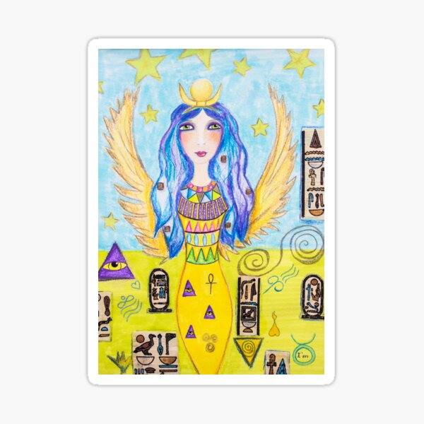 "Blue Hair Goddess Isis With Yellow Wings" Sticker for Sale by ...