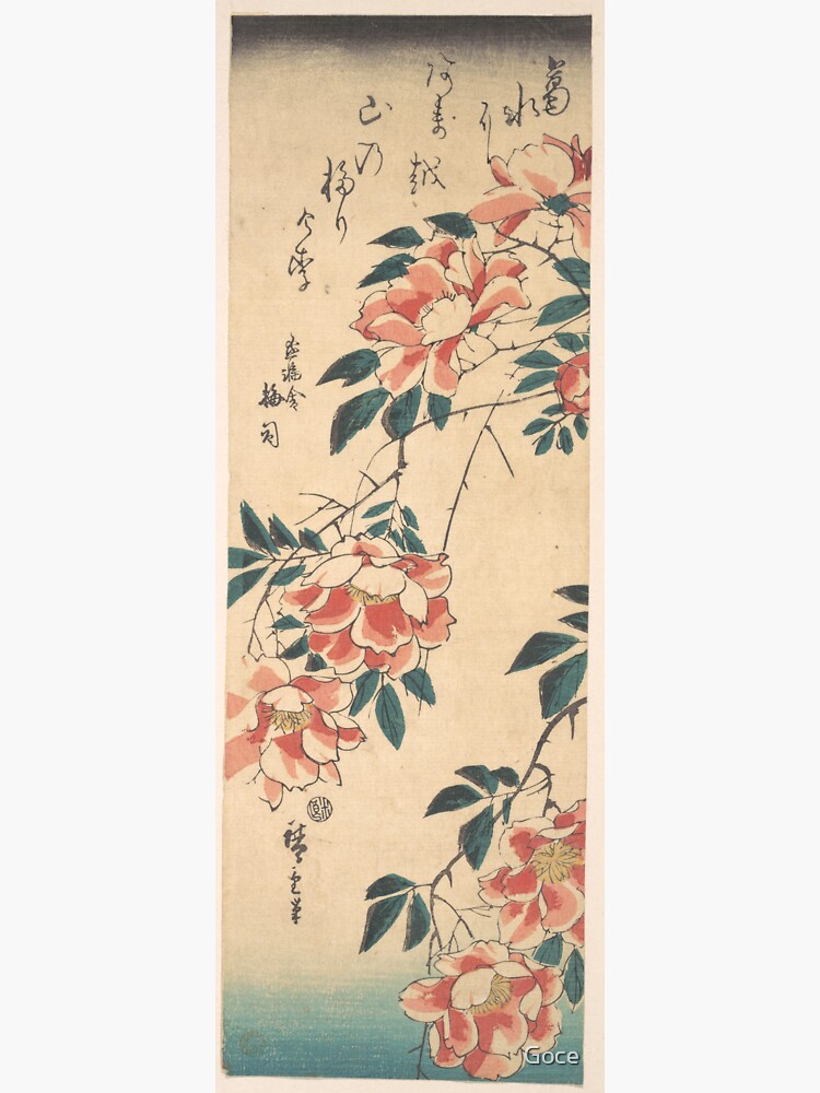 "Japanese Print Design Rose Flowers" Sticker for Sale by Goce | Redbubble