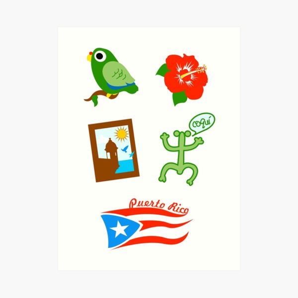 Lámina artística con la obra «Set de 5 Simbolos Puerto Rico Cotorra ...