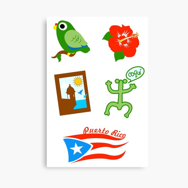 Lienzo con la obra «Set de 5 Simbolos Puerto Rico Cotorra Hibiscus ...