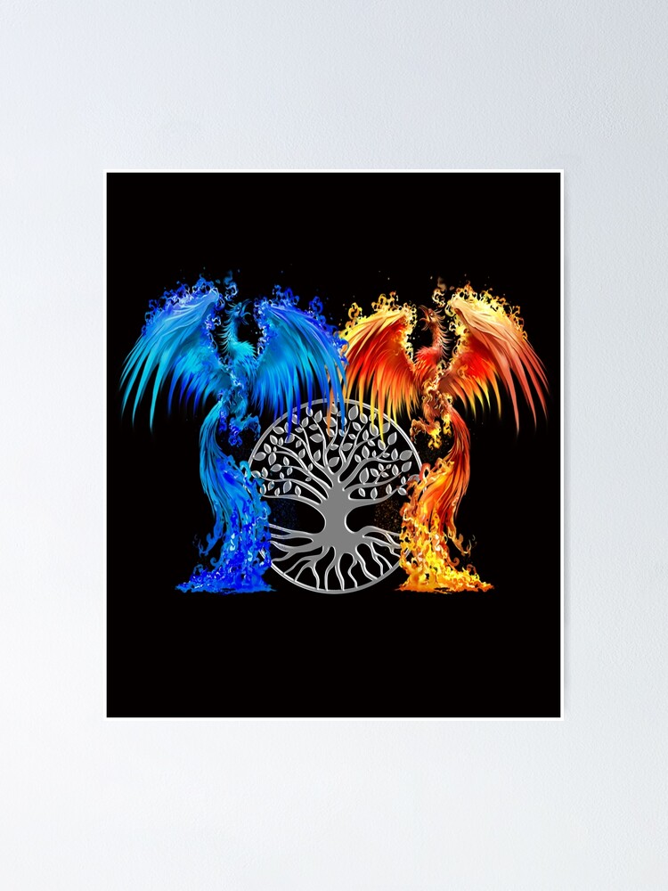 "Fantasy Fire And Ice Phoenix Silver Tree Of Life" Poster by Atteestude ...