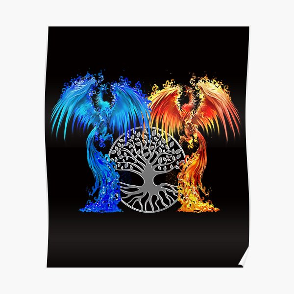 "Fantasy Fire And Ice Phoenix Silver Tree Of Life" Poster by Atteestude ...