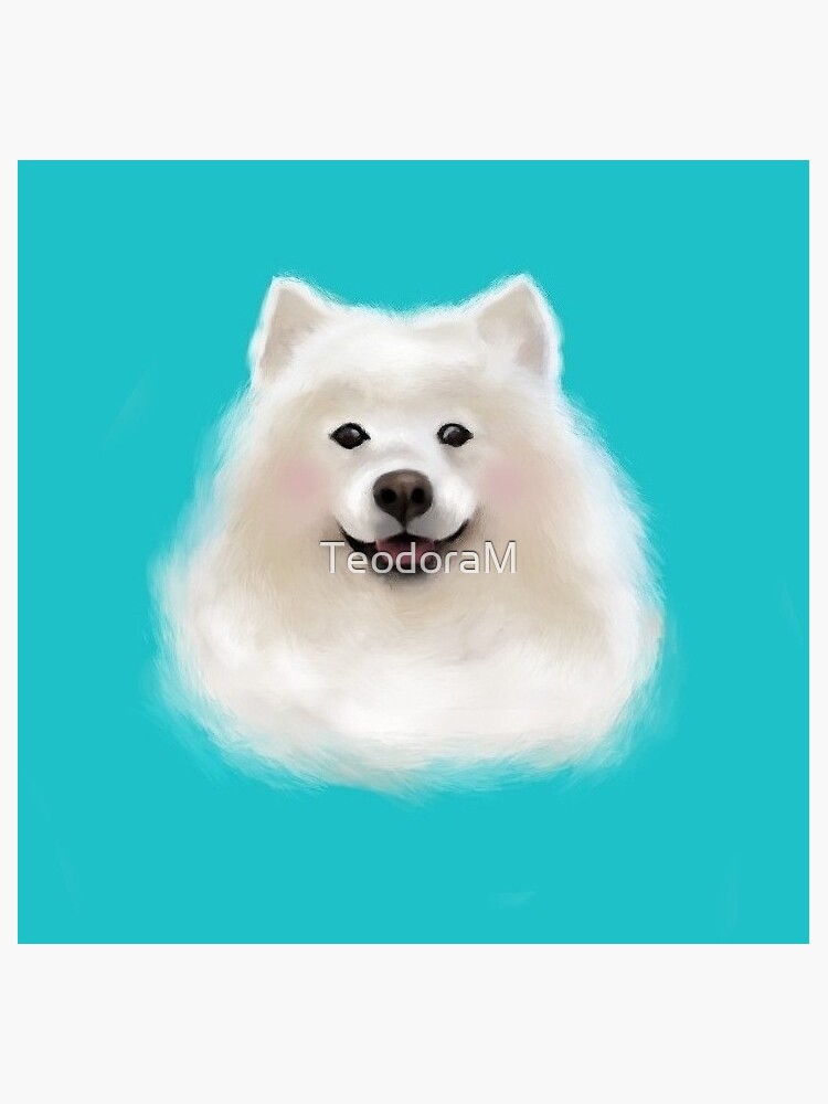 "A Simple Samoyed Illustration with Blue Background" Sticker by ...