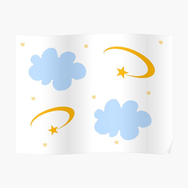 "Dark Blue Night Sky Cartoon Stars and Clouds" Poster for Sale by ...