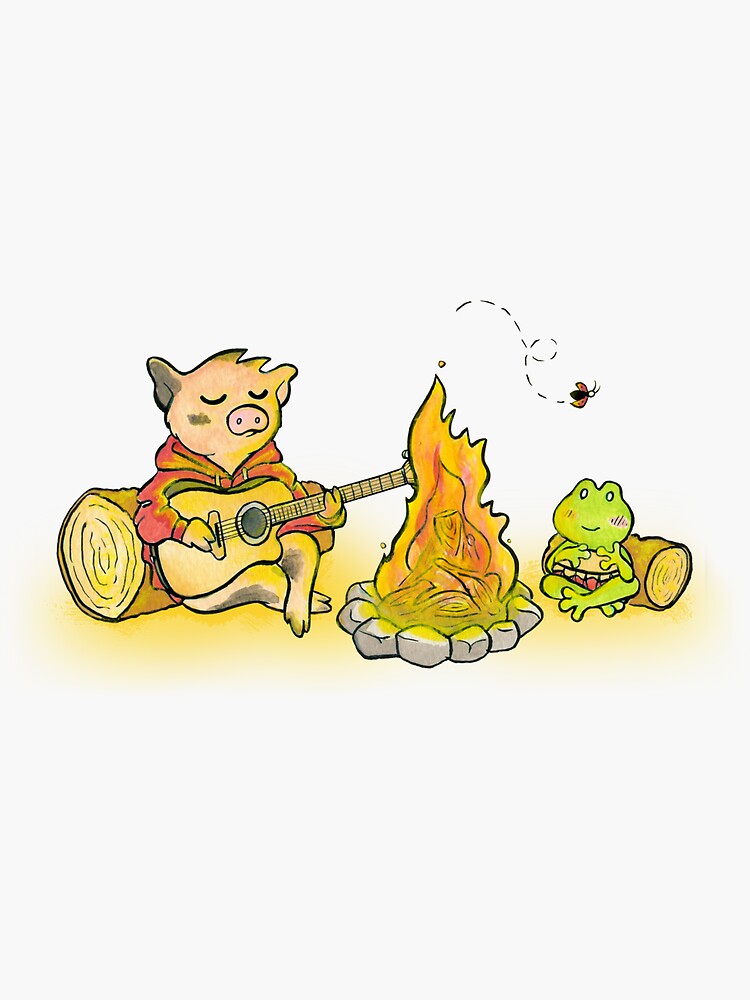 "Pig, Frog, Ladybug Friends Campfire" Sticker for Sale by Kevio | Redbubble