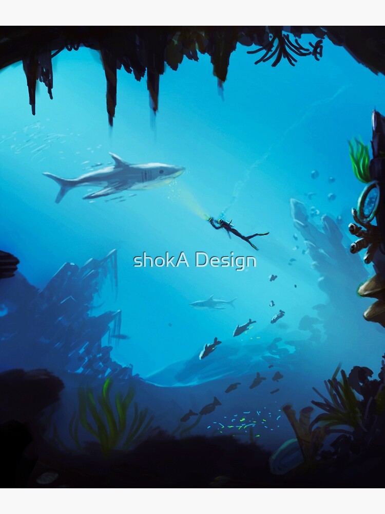 "underwater shark and diver" Poster for Sale by shokA Design | Redbubble