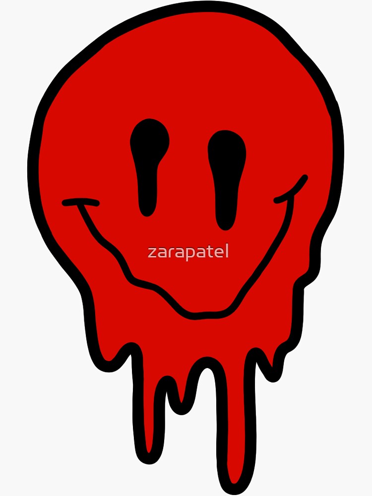 "red drippy smiley face " Sticker for Sale by zarapatel | Redbubble
