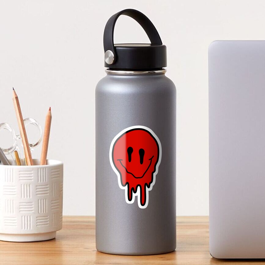 "red drippy smiley face " Sticker for Sale by zarapatel | Redbubble