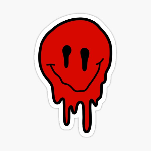 "red drippy smiley face " Sticker for Sale by zarapatel | Redbubble