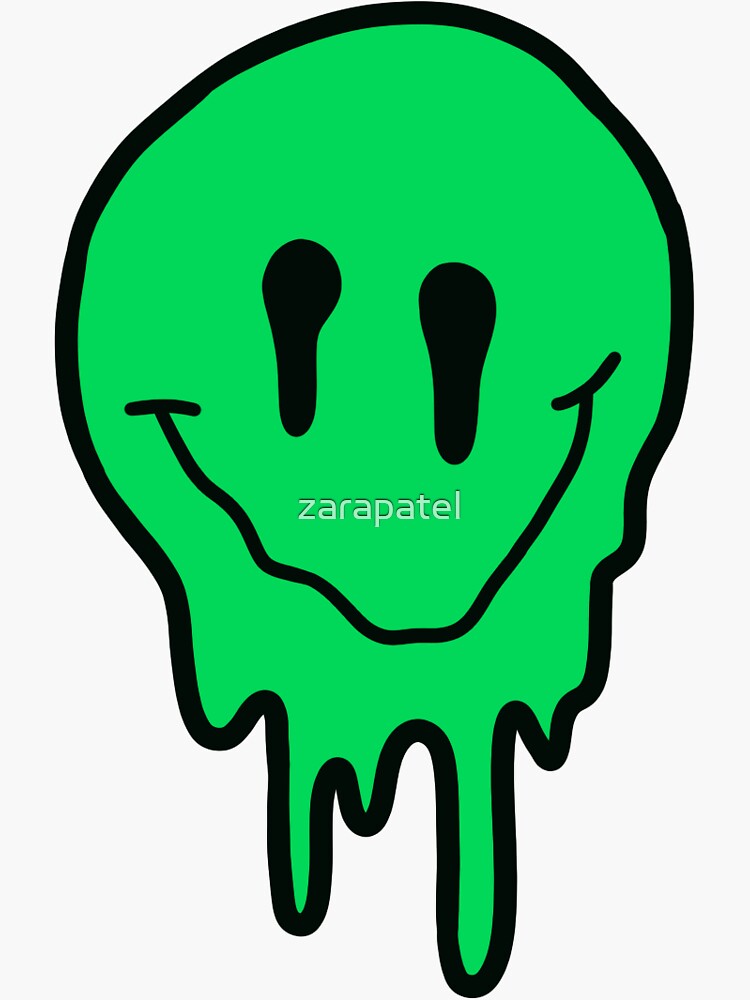 "green drippy smiley face " Sticker for Sale by zarapatel | Redbubble