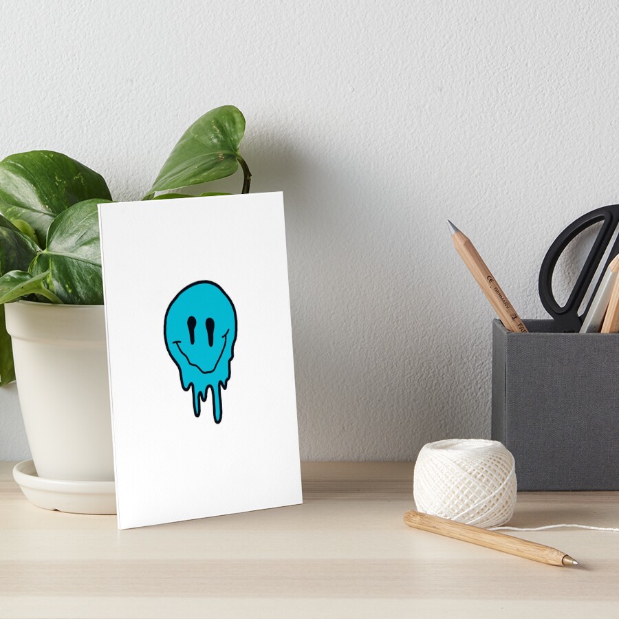 "blue drippy smiley face " Art Board Print by zarapatel | Redbubble