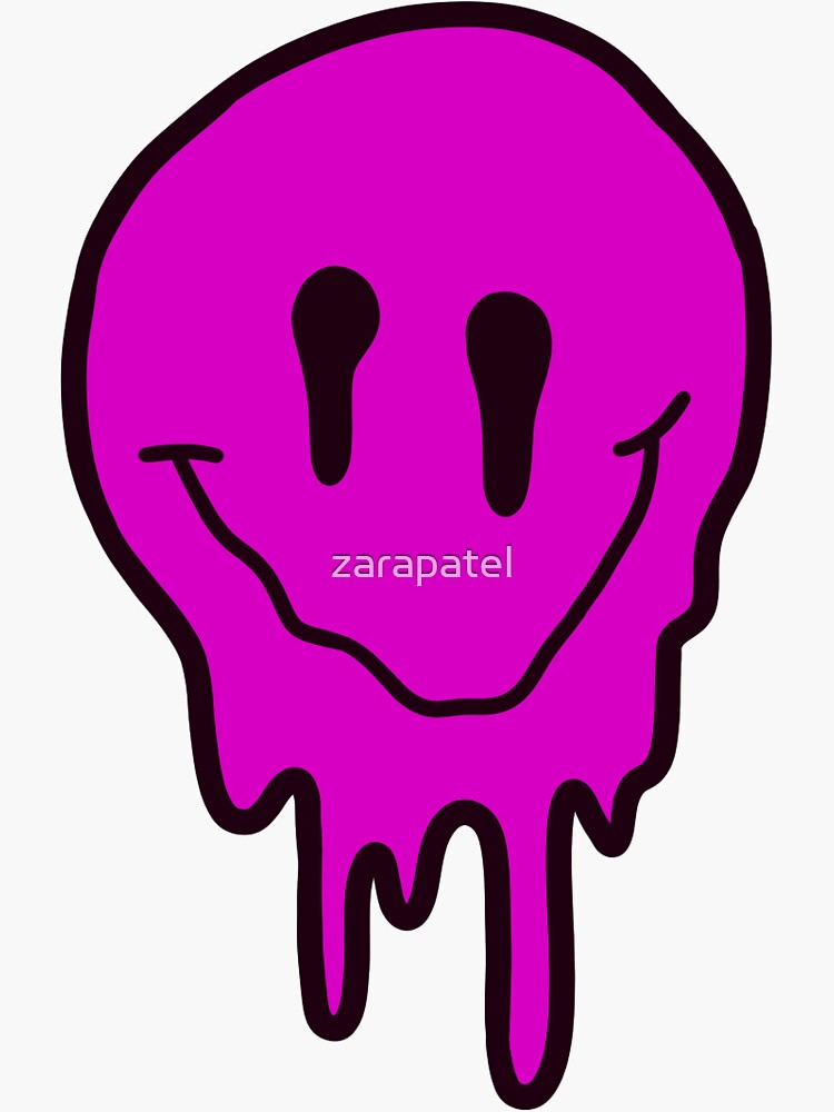 "pink drippy smiley face " Sticker by zarapatel | Redbubble