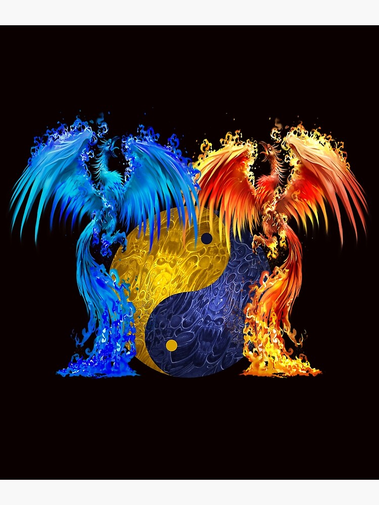 "Fantasy Fire And Ice Phoenix Yellow Blue Yin Yang" Poster for Sale by ...