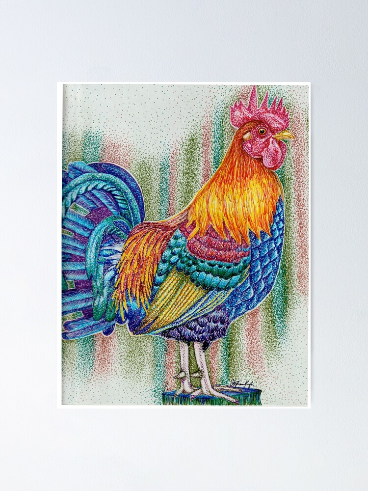 "Rainbow Rooster Pointillism Print" Poster for Sale by StephPugh ...