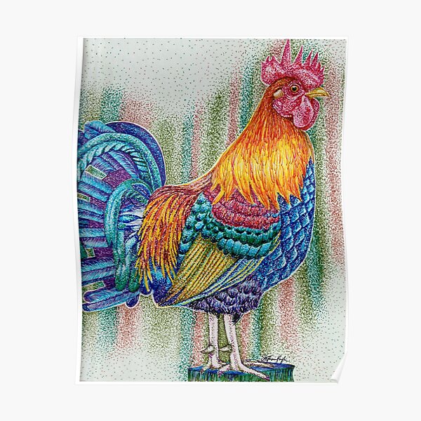 "Rainbow Rooster Pointillism Print" Poster for Sale by StephPugh ...
