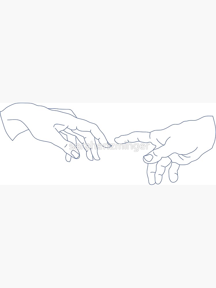 "The Creation of Adam (Michelangelo) Line Art Blue" Poster for Sale by ...