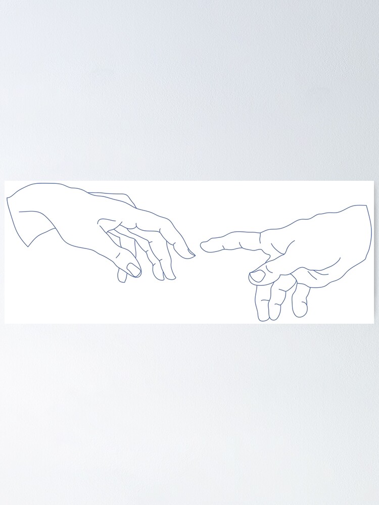 "The Creation of Adam (Michelangelo) Line Art Blue" Poster for Sale by ...