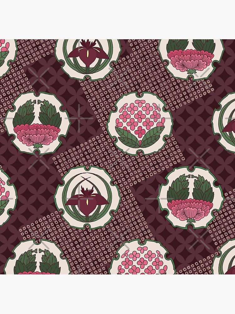 "Traditional Japanese Floral Shippou Summer Flower Crest Pattern with ...