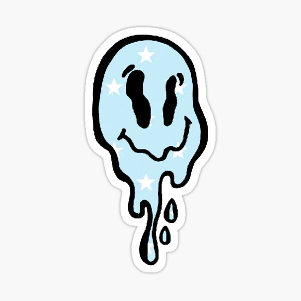 "light blue and white droopy smiley face" Sticker by elliesart- | Redbubble
