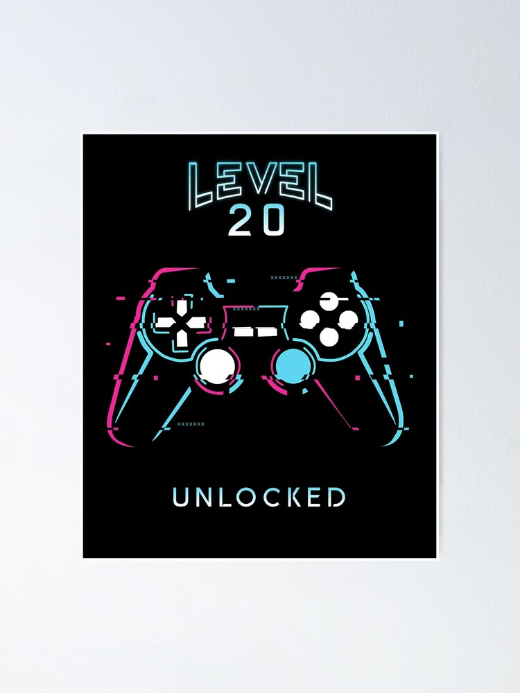 "Level 20 Unlocked. 20th Birthday Gamer Twenty years old Video game ...
