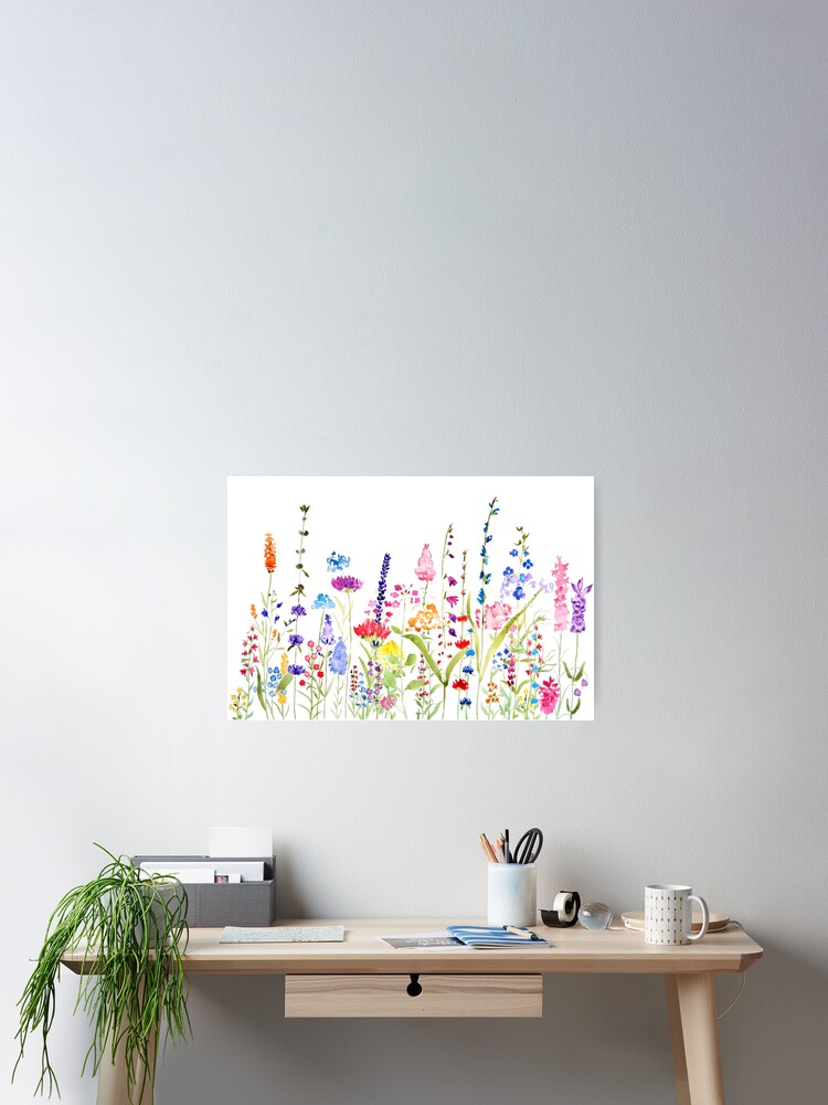 "hand painted colorful wild flower field " Poster for Sale by ...