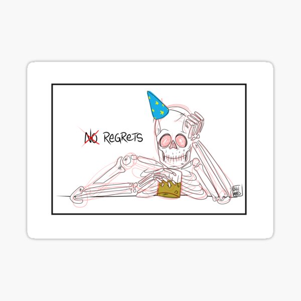 "REGRETS" Sticker by ohhmeed | Redbubble
