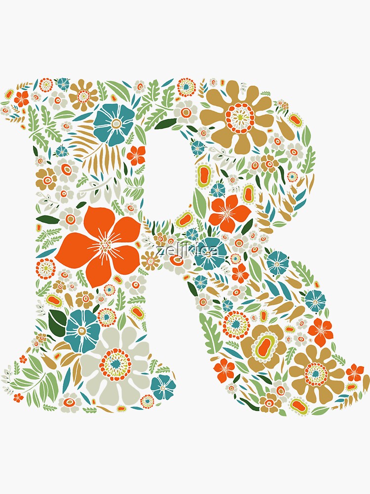 "Hippie Floral Letter R" Sticker by zeljkica | Redbubble