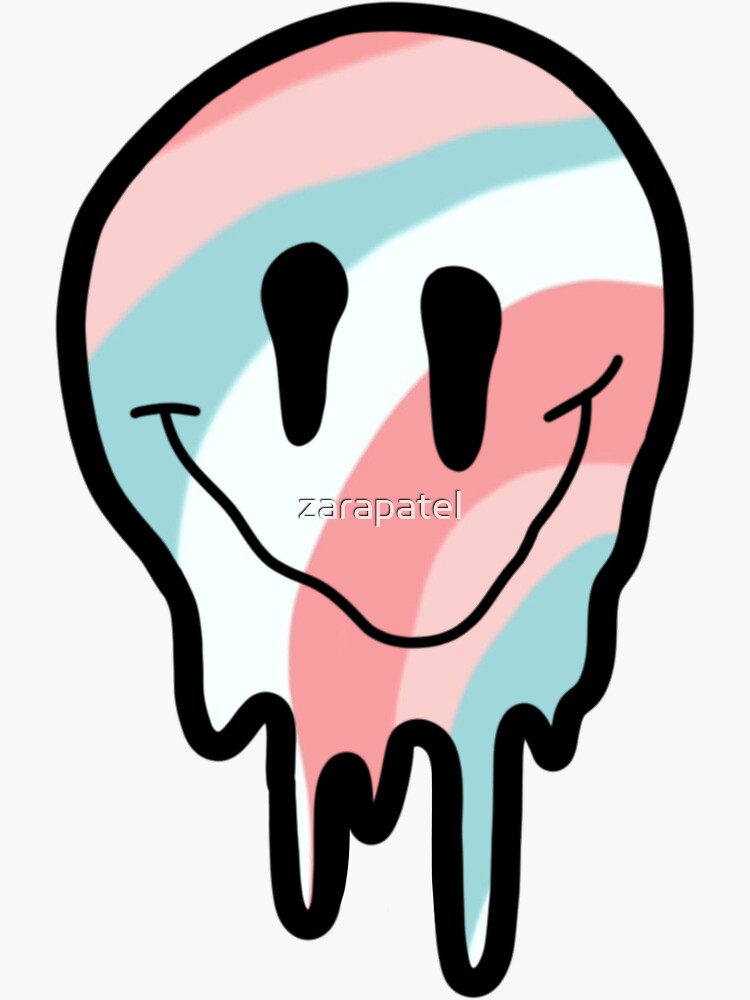 "pink and blue swirl drippy smiley face " Sticker for Sale by zarapatel ...