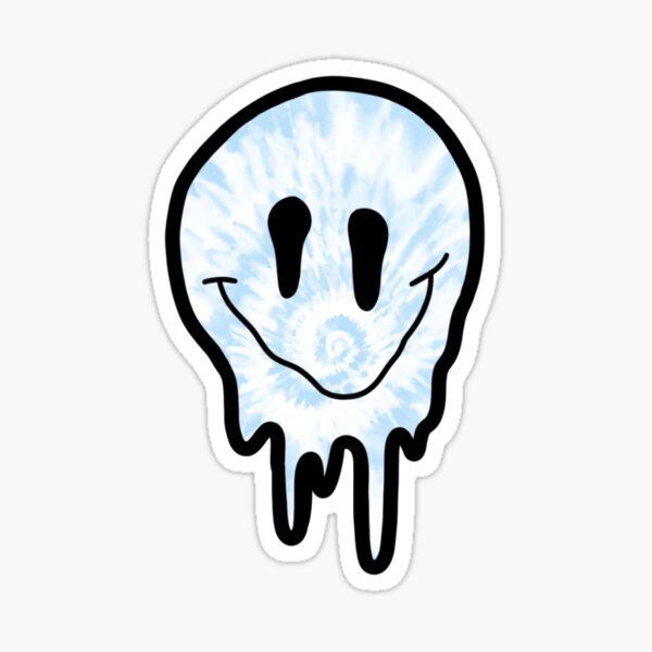 "blue tye dye drippy smiley face " Sticker by zarapatel | Redbubble