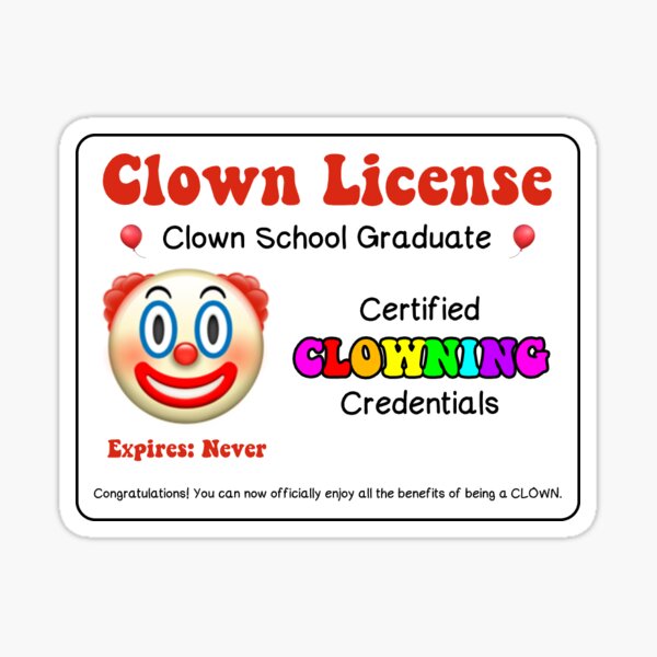 Clown License Stickers | Redbubble