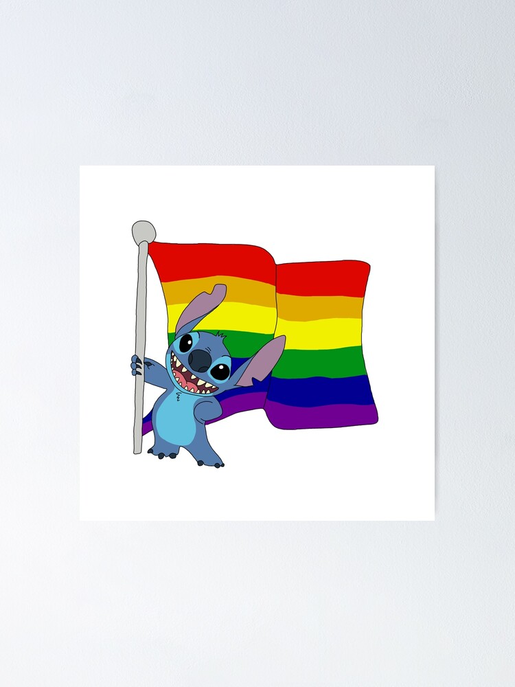 "Stitch with gay pride flag" Poster for Sale by tiny-rib | Redbubble