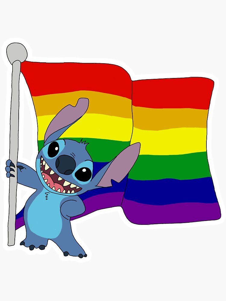 "Stitch with gay pride flag" Sticker for Sale by tiny-rib | Redbubble