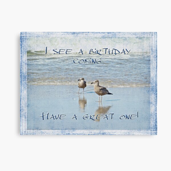 "Birthday Greeting Card - Seagulls on Beach" Canvas Print by ...