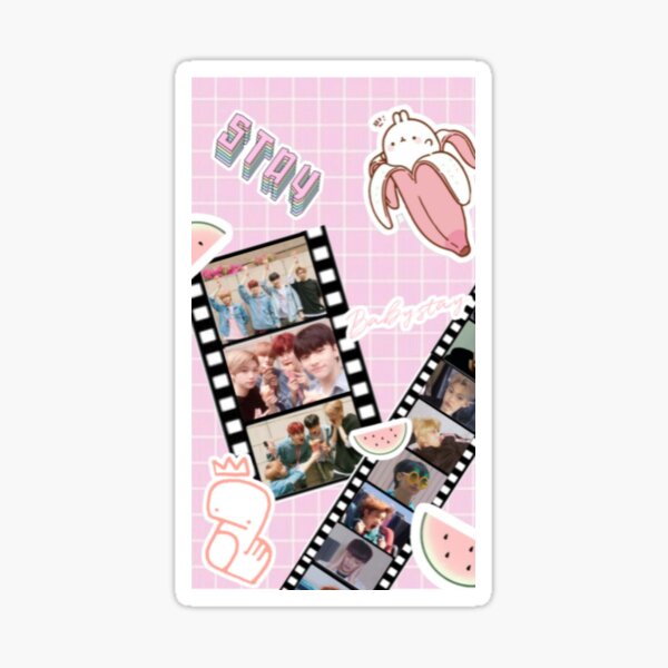 "Stray Kids 00' Line pink collage" Sticker by MintyLix | Redbubble